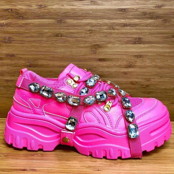 Shoes | Pink Jeweled Chunky Sneaker | Poshmark